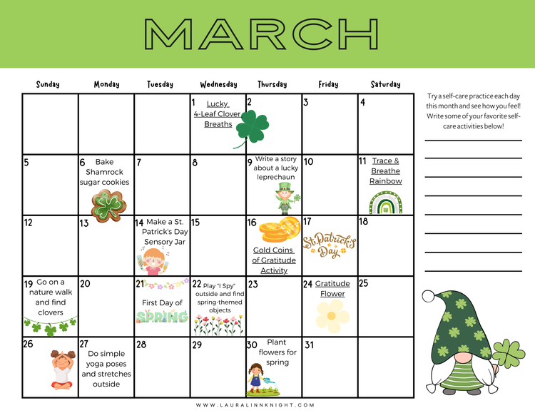 March 2023 Self-Care Calendar for Kids - FREE Printable Calendar ...