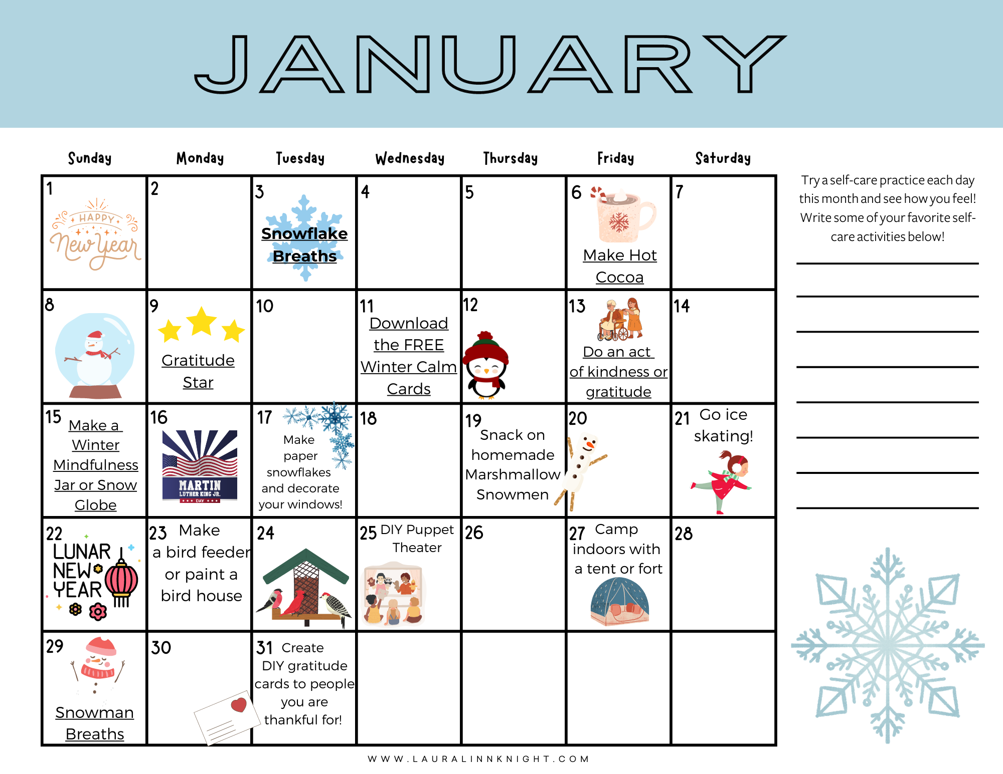 Download & Print the FREE January 2023 Kids' Self-Care & Winter ...