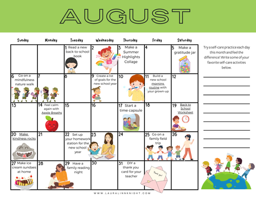 Download the FREE August 2023 Kids’ Self-Care and Family Fun Calendar ...