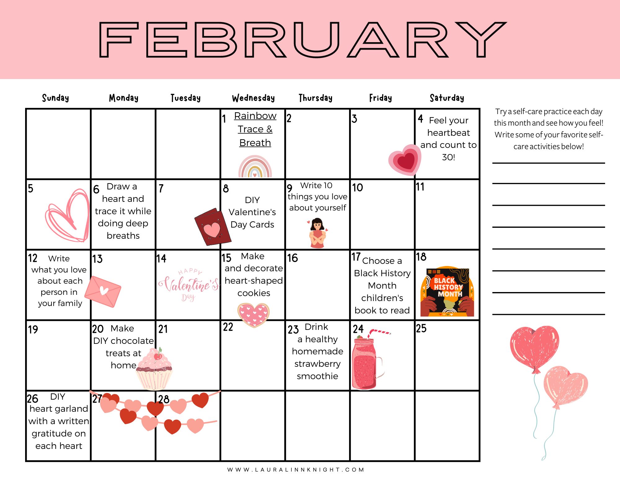 Download the FREE February 2023 Kids’ Self-LOVE Calendar! — Laura Linn ...