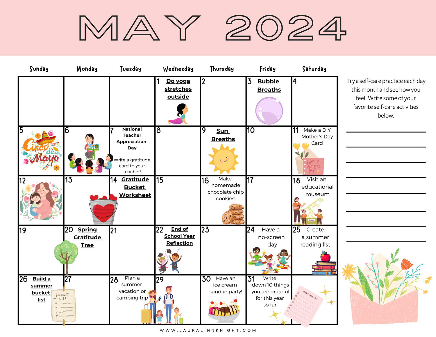 The FREE May 2024 Kids’ Self-Care and Family Activities Calendar is ...