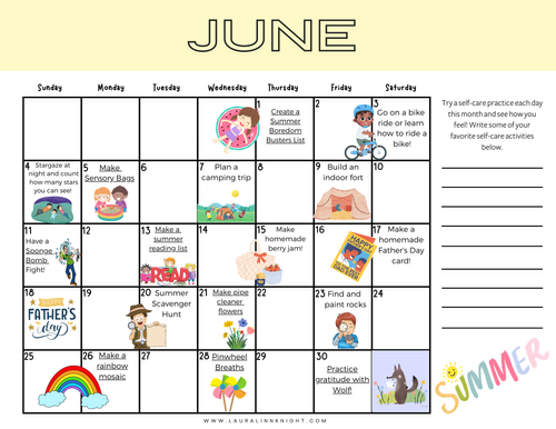 Free June 2023 Kids’ Self-Care Calendar - Download Now! — Laura Linn Knight