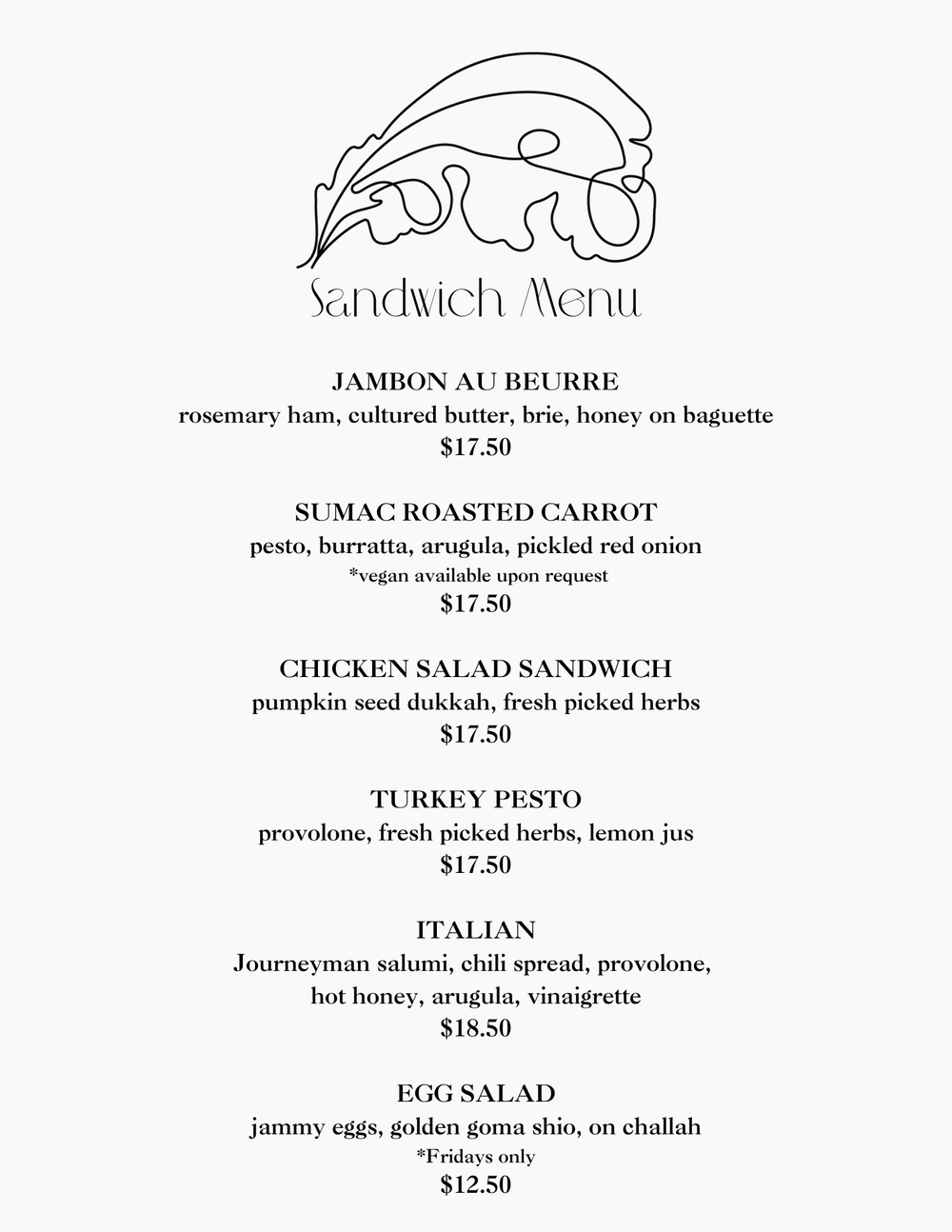Troubadour Lunch Menu — home