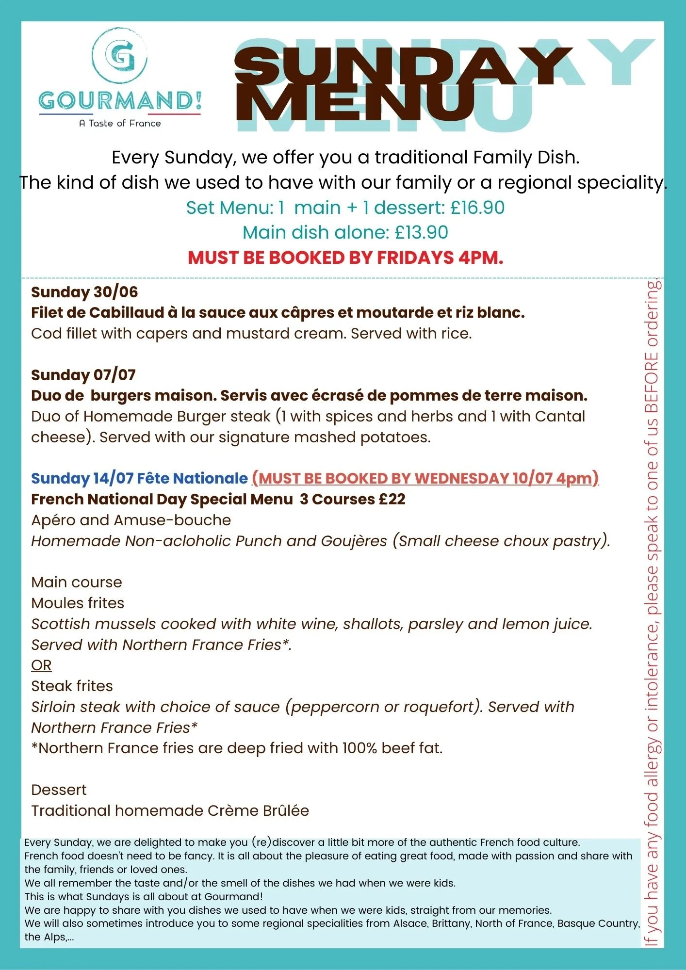 Sunday Menu — Gourmand café