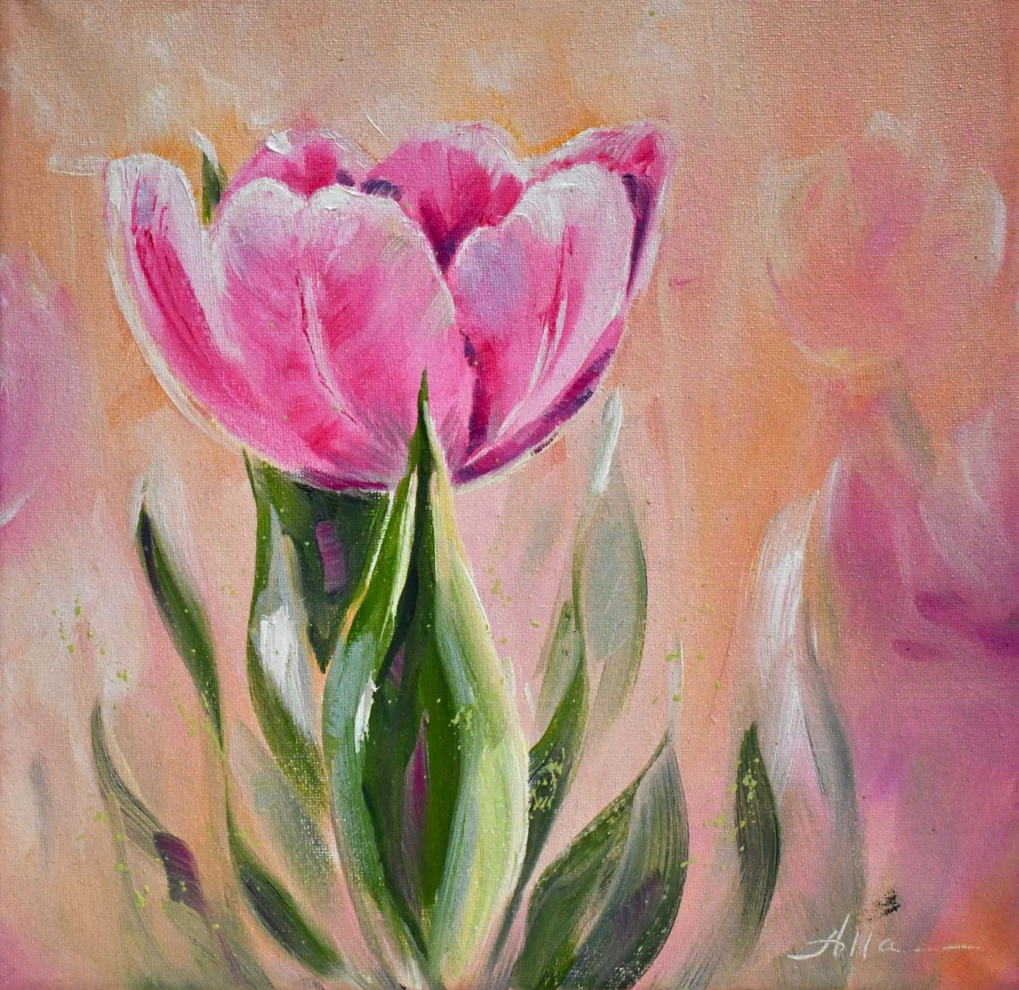 Large Tulip Oil Painting with Tulips Impressionist Floral Wall Art ...