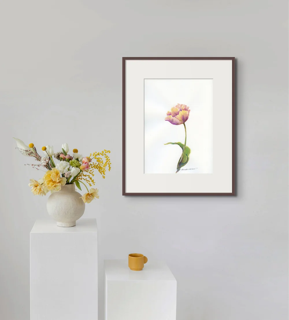 Tulip Art Print Peach Color Flower Watercolor Tulip Art Print Floral ...