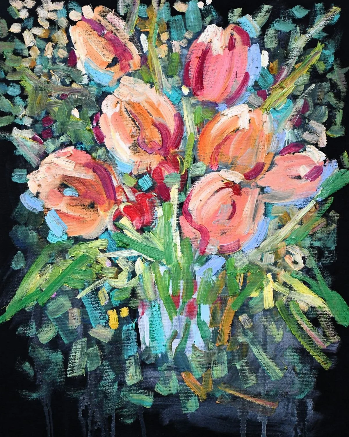 Bright Tulip Painting Abstract Floral Wall Art Tulip Art Gift for Her ...