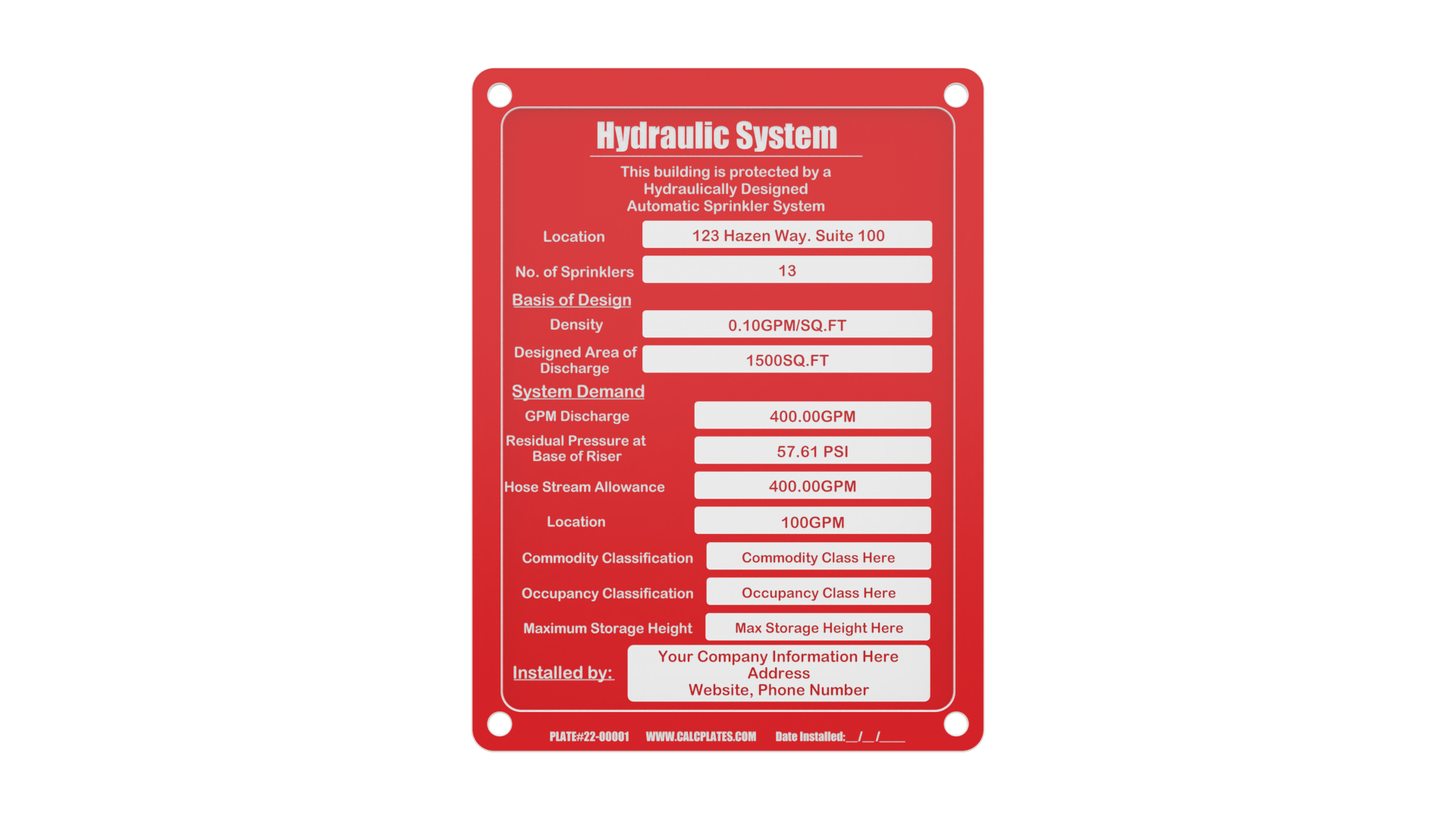 On Demand Custom Hydraulic Calc Plate. Order Now, Standard Shipping ...