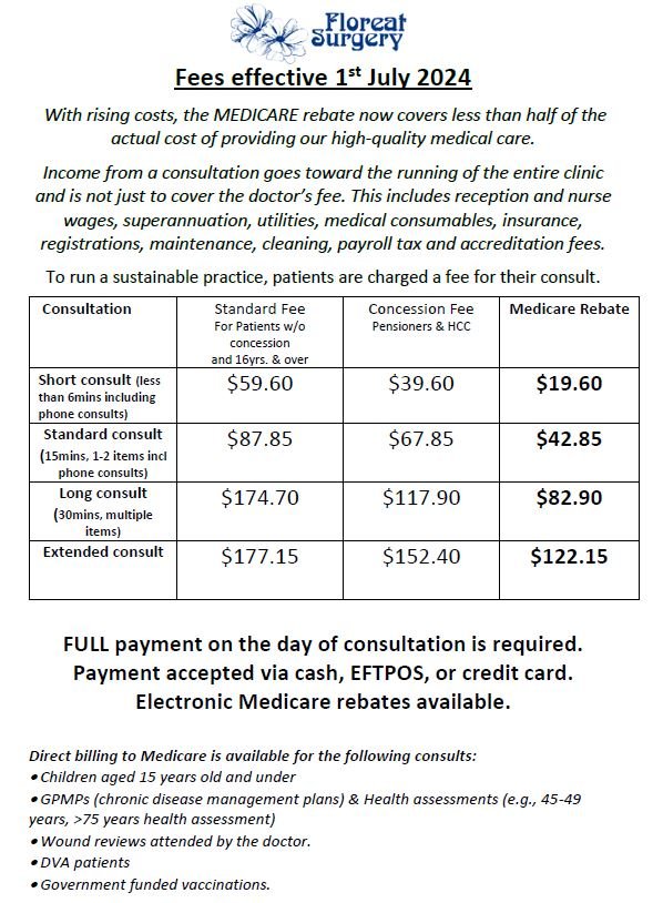 Fees — Floreat Surgery
