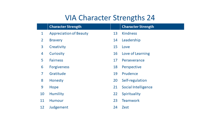 VIA Character Strengths Assessment — Coaching, Mentoring, Consulting