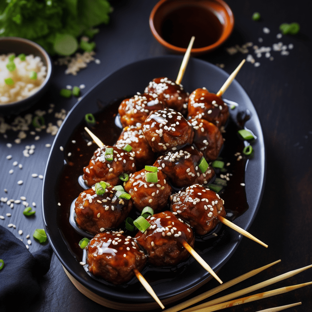 Gourmet Teriyaki Glazed Meatball Skewers with Sesame Seeds — Chompions