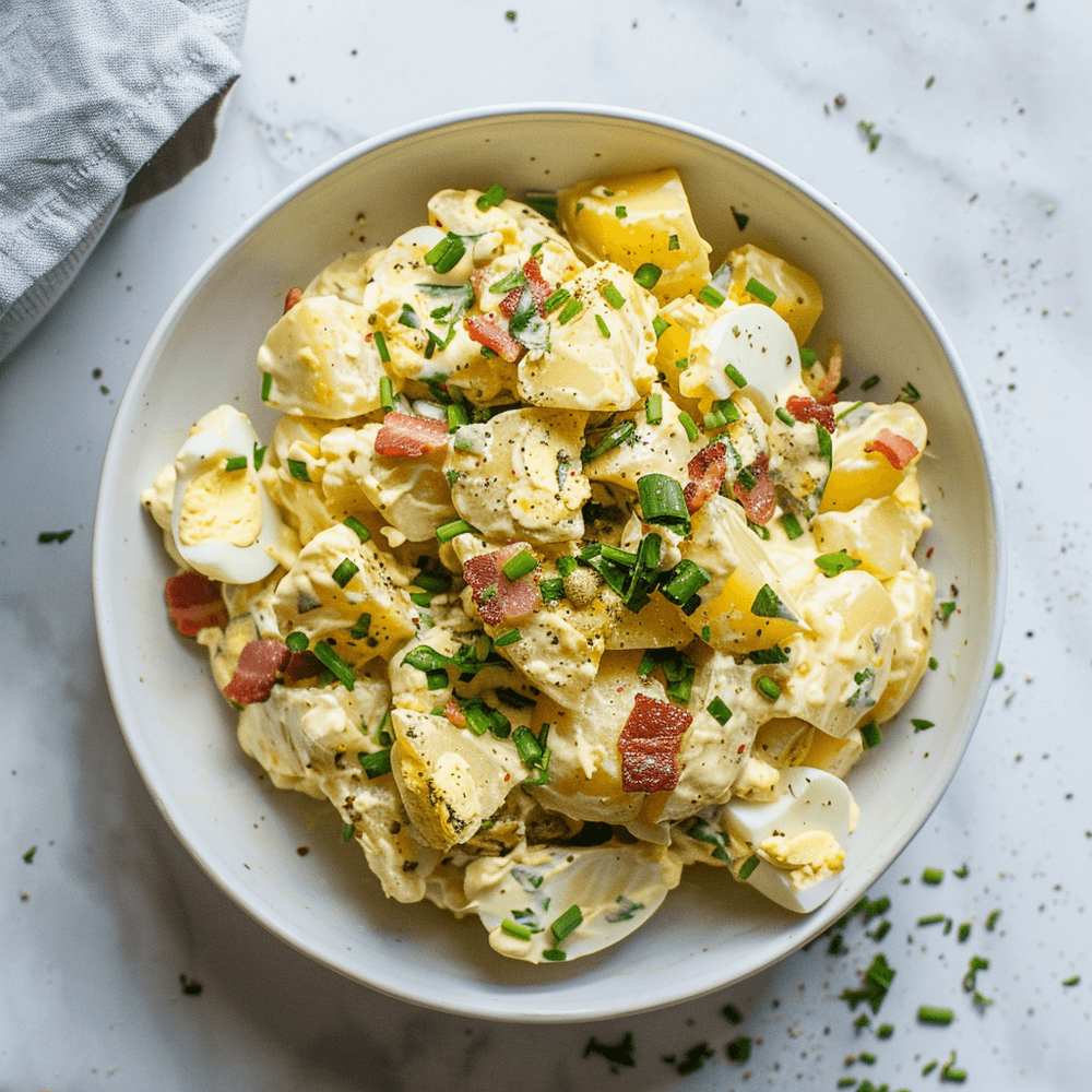 Deviled Egg Potato Salad with Crispy Bacon — Chompions