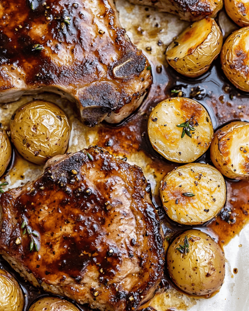 One-Pan Balsamic Glazed Pork Chops with Baby Potatoes — Chompions