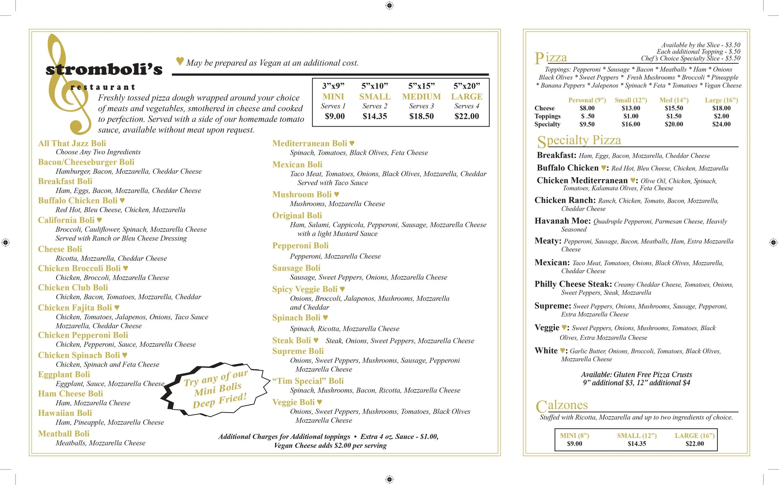 Full Menu — Stromboli's Restaurant