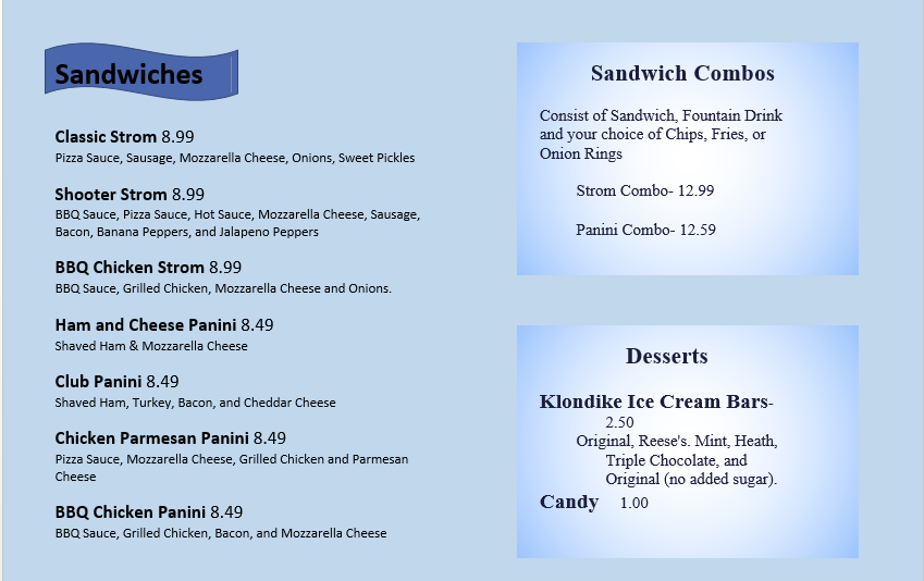 Menu — Blue Tip BillIards