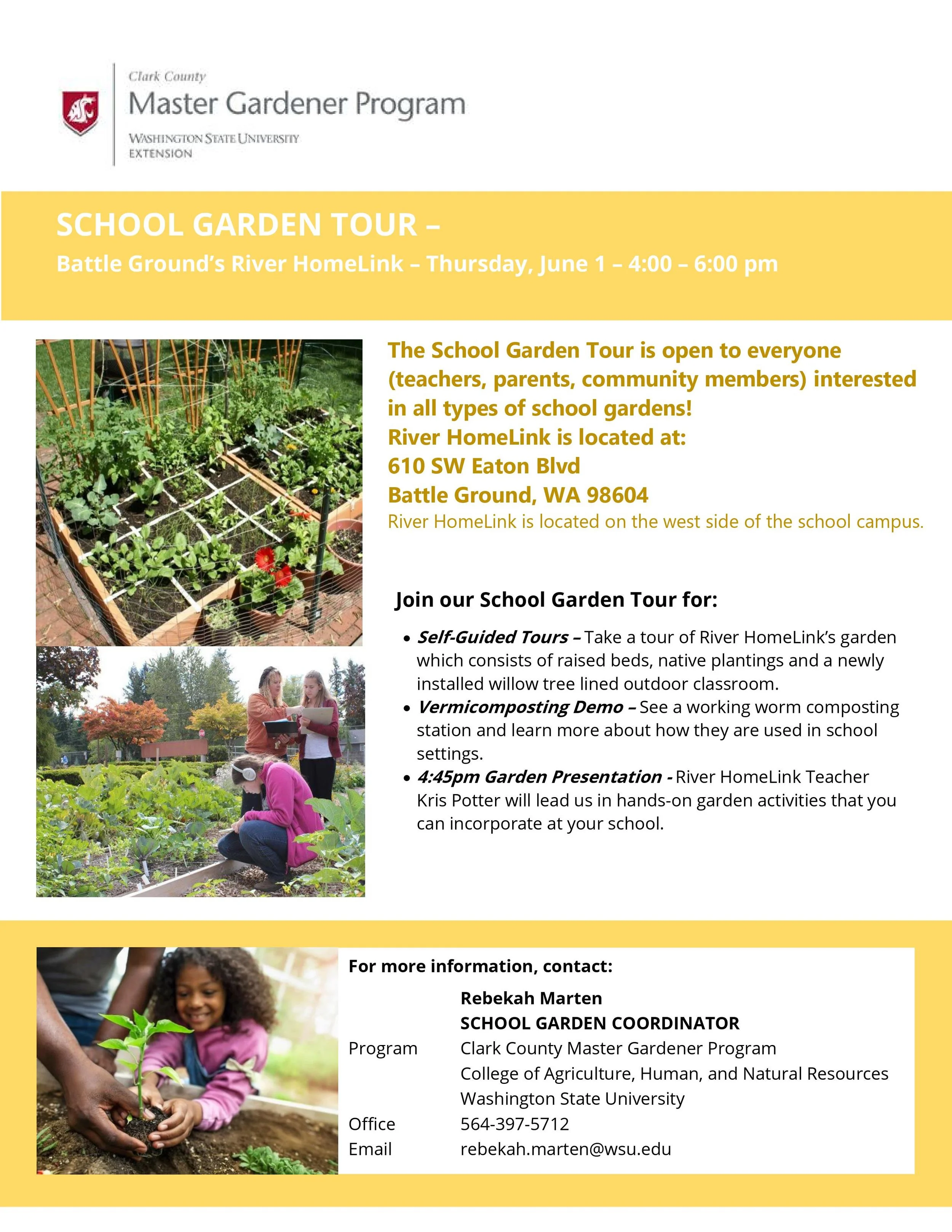 Spring school garden tour schedule — Lower Columbia Nature Network