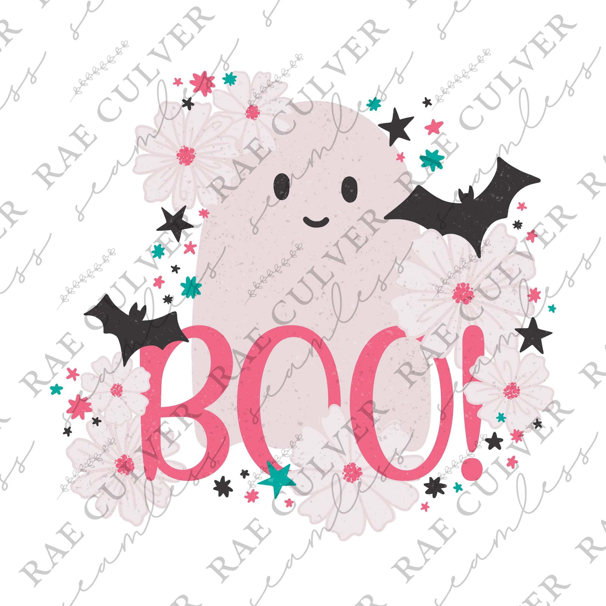Flowery Ghost Boo! Sub Pink Aqua — RaeCulverSeamless