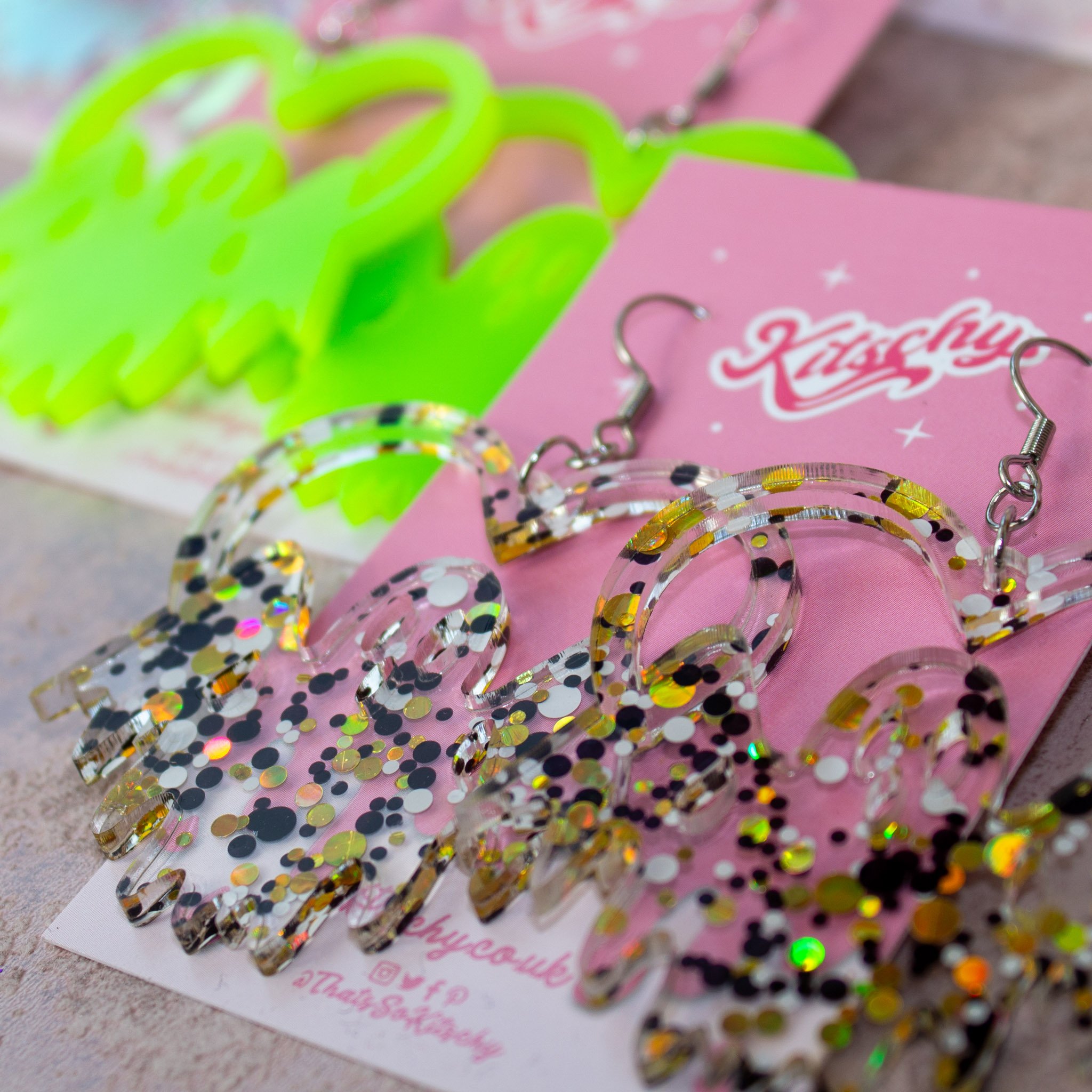 Burn In Hell Iridescent Acrylic Heart Earrings — Kitschy - Handmade ...