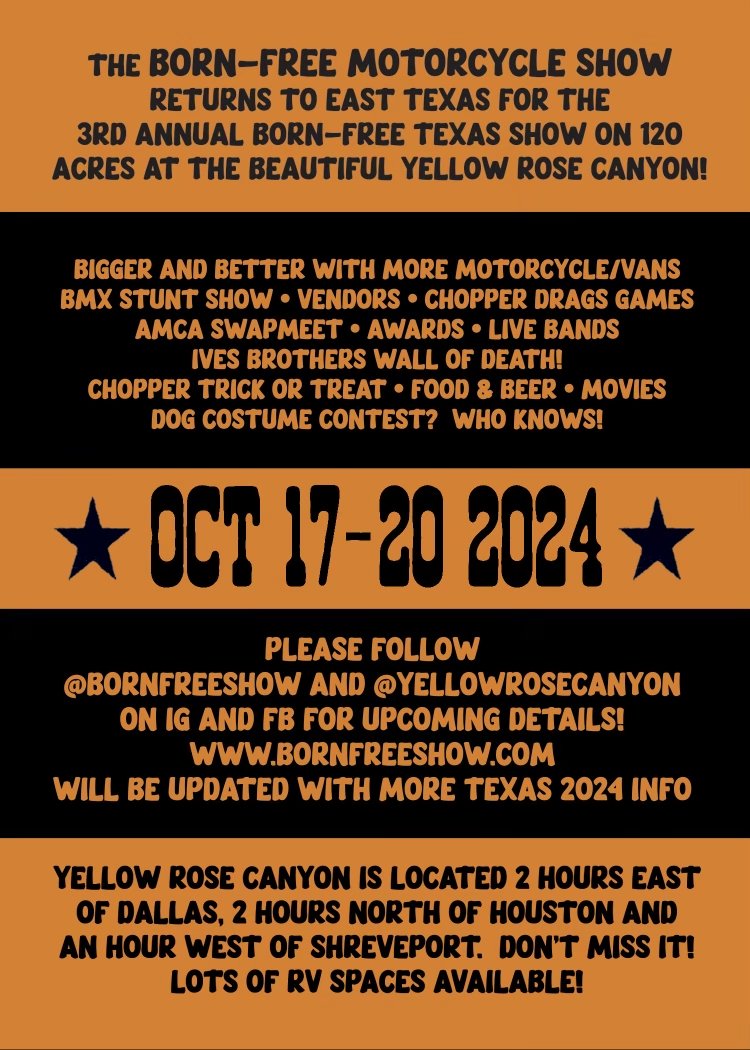 BORN FREE TX 3 Motorcycle Show Campout — Yellow Rose Canyon