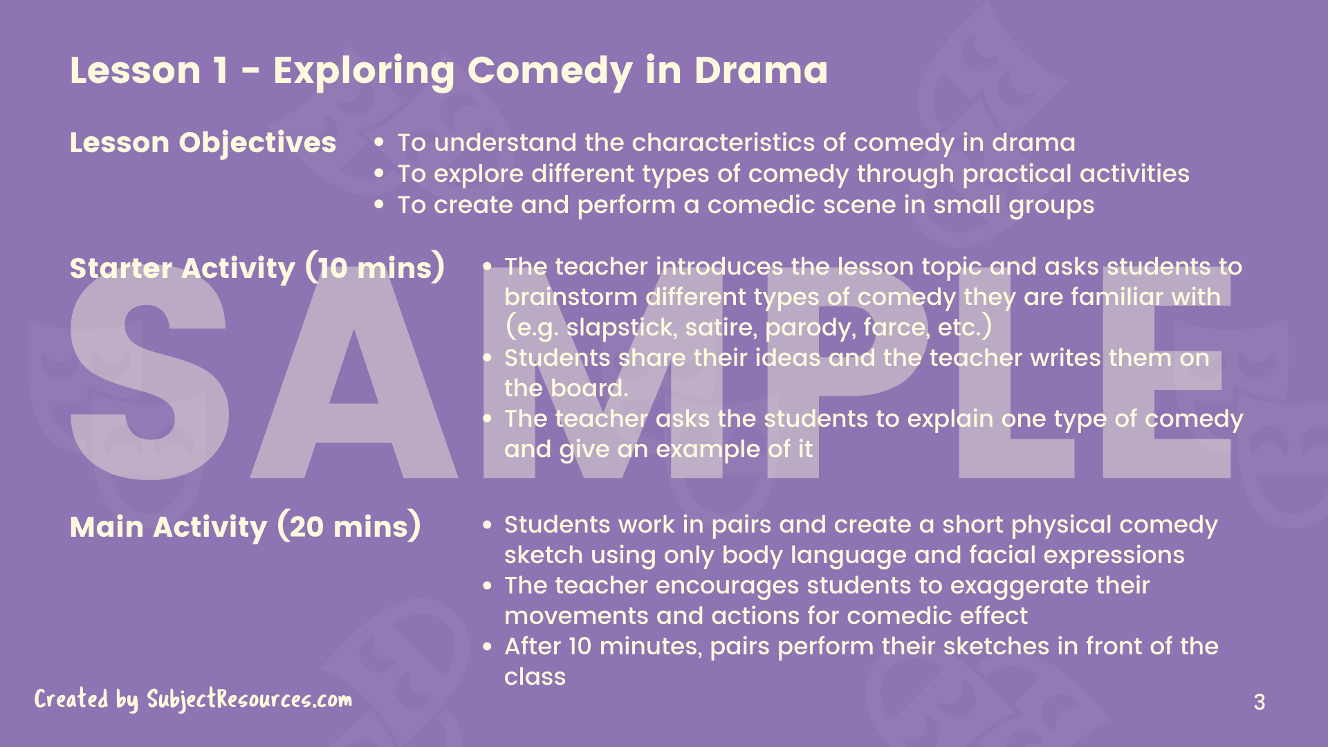 10 X One-off Drama Lesson Plans — SubjectResources.com