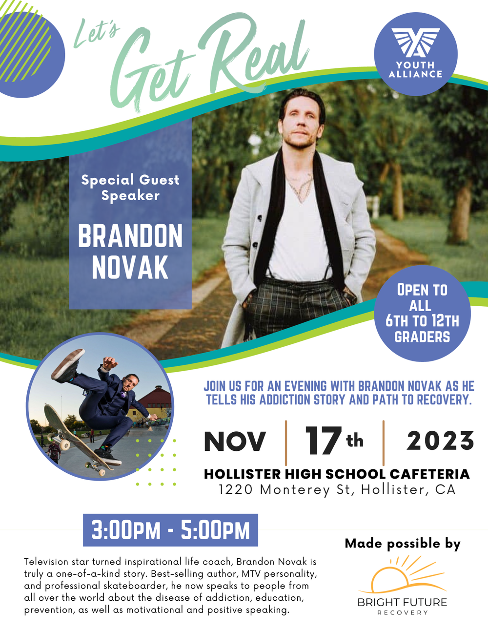 Let's Get Real: Guest Speaker Brandon Novak - November 17th — Youth ...