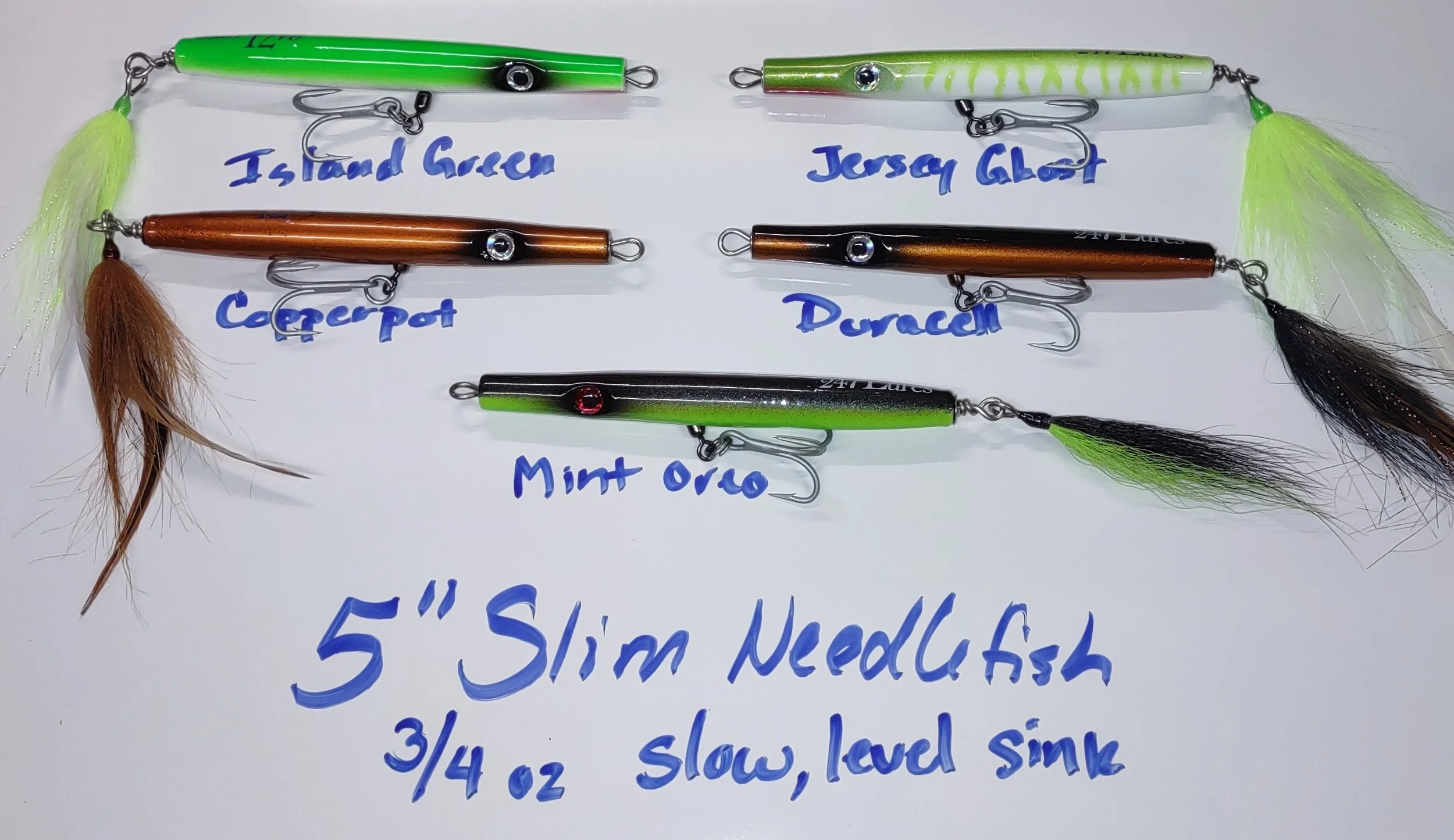Needlefish Slow Sink "Slim" 5" ~0.75oz — 247 Lures - Handmade wooden lures