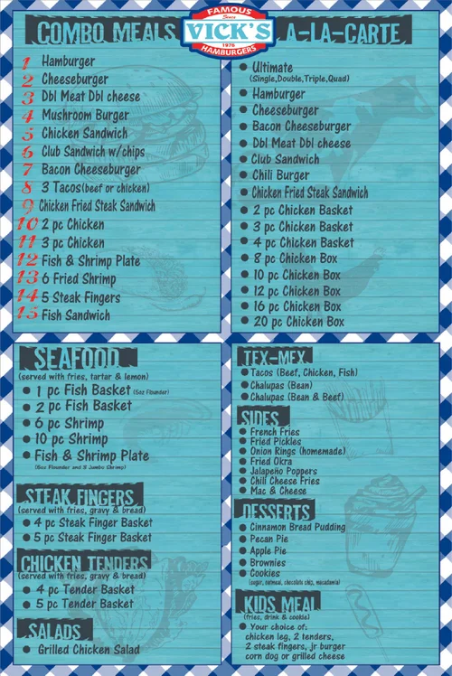Menu — Vick's Famous Hamburgers