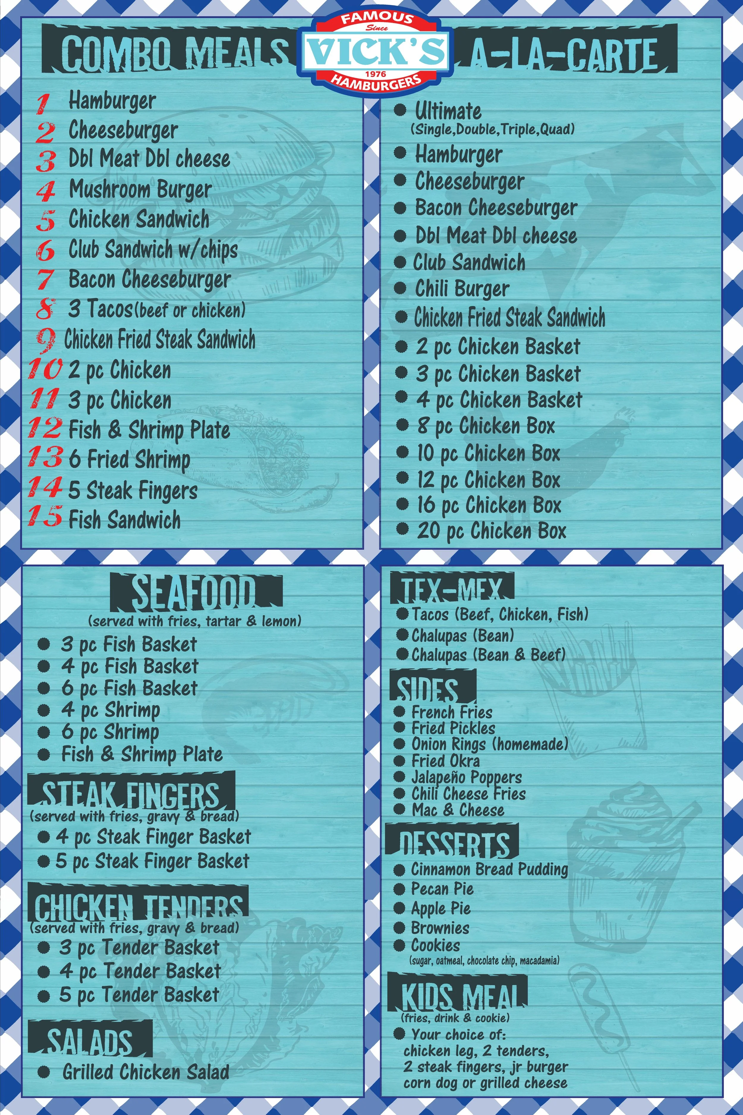 Menu — Vick's Famous Hamburgers