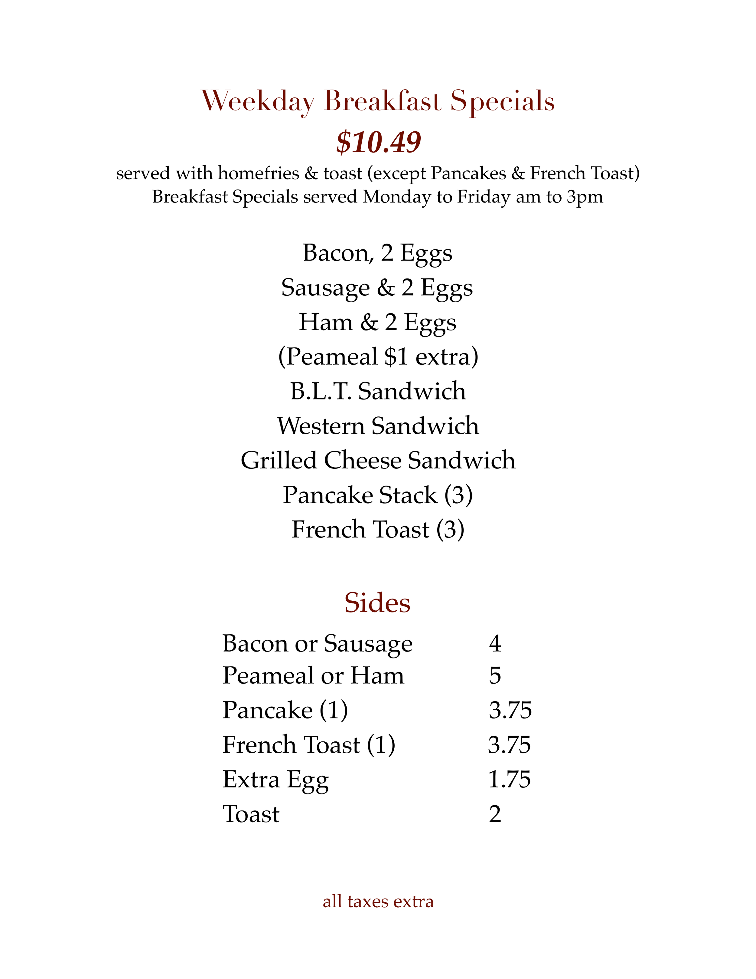 Menu — Bistro Quality Diner Value