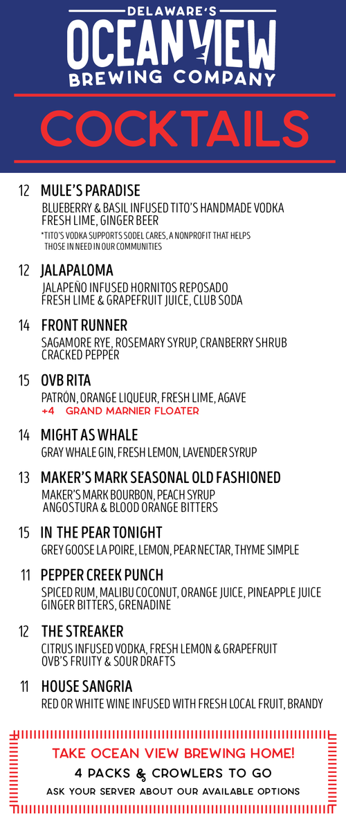 Food & Drinks Menu | Craft Brewery & Restaurant | Ocean View, DE