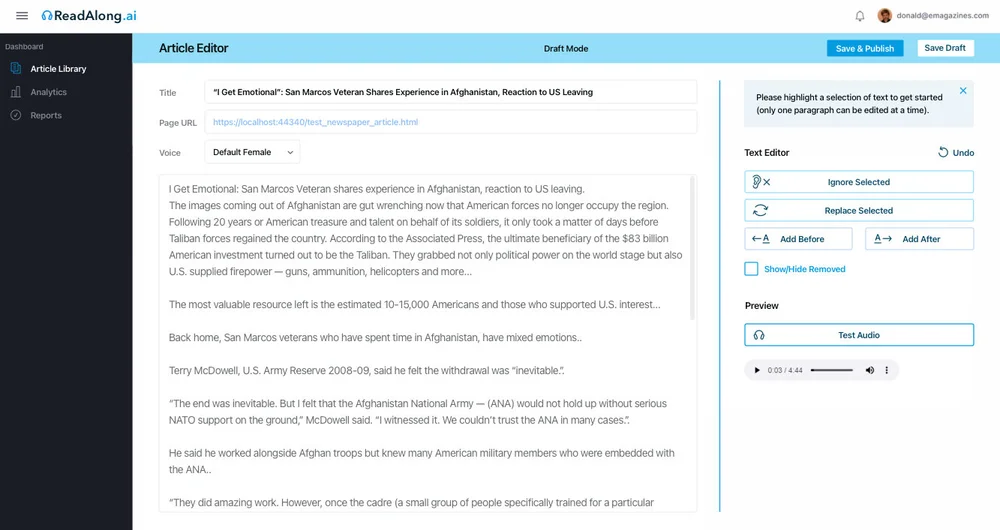 ReadAlong.ai Neural Text To Speech