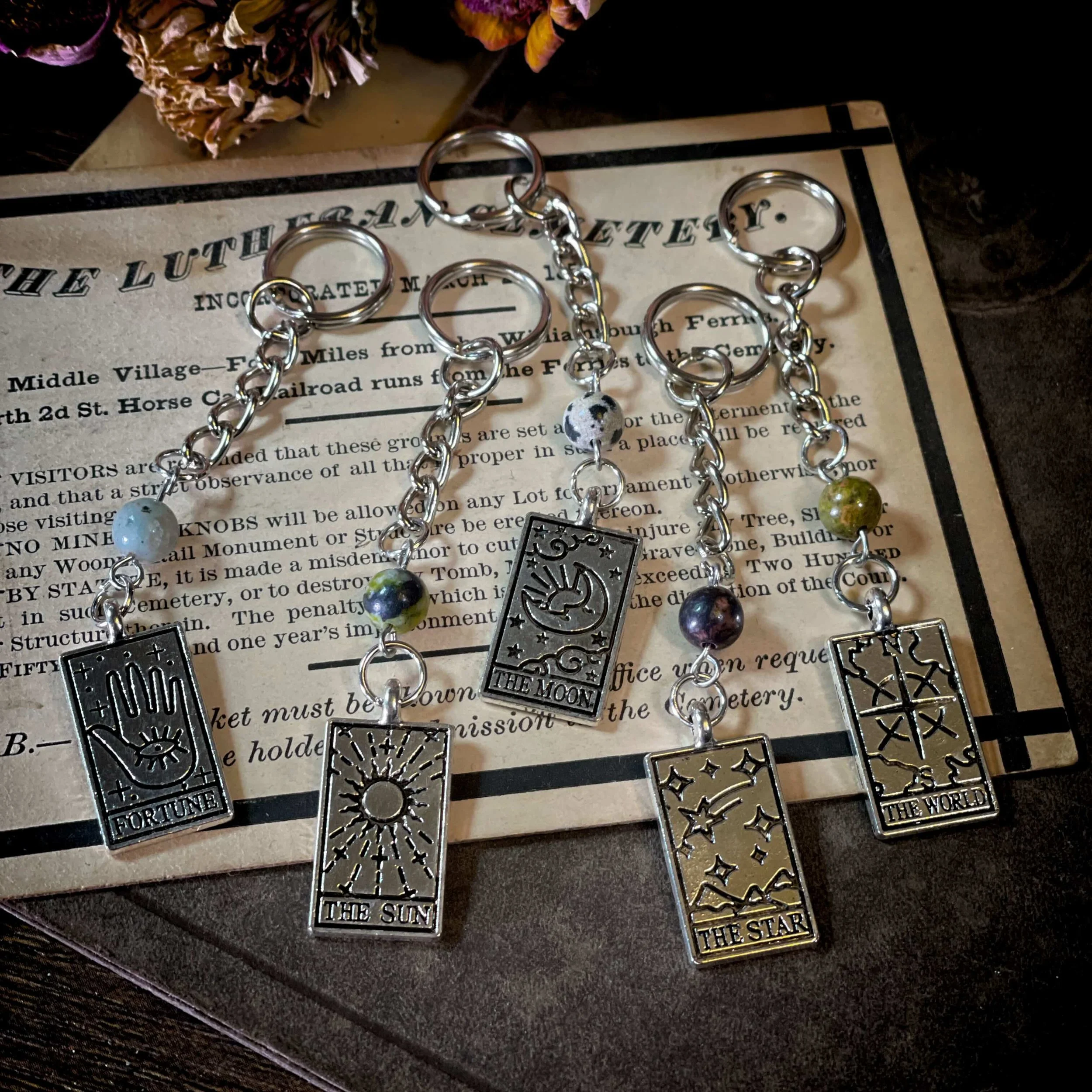 Mini Tarot Card Keychains with Gemstone Beads | Tarot & Witchy ...