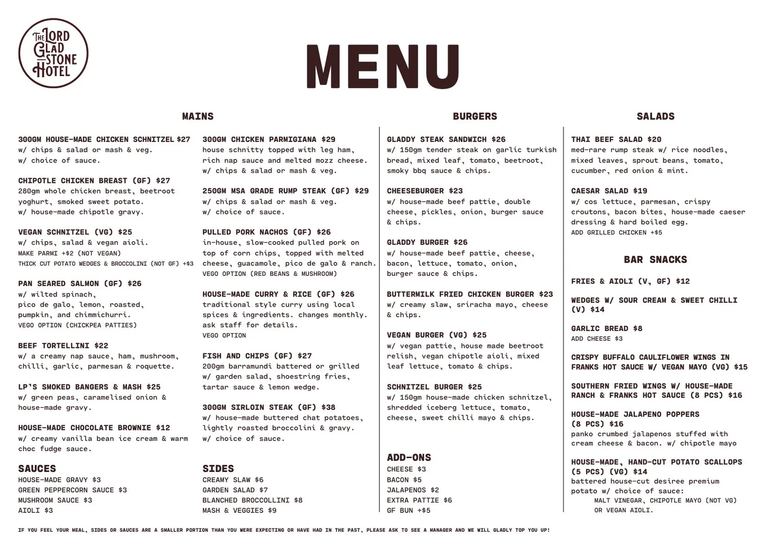 Menu — Lord Gladstone