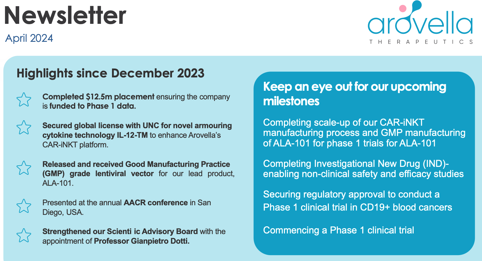 Arovella Therapeutics ASX: ALA