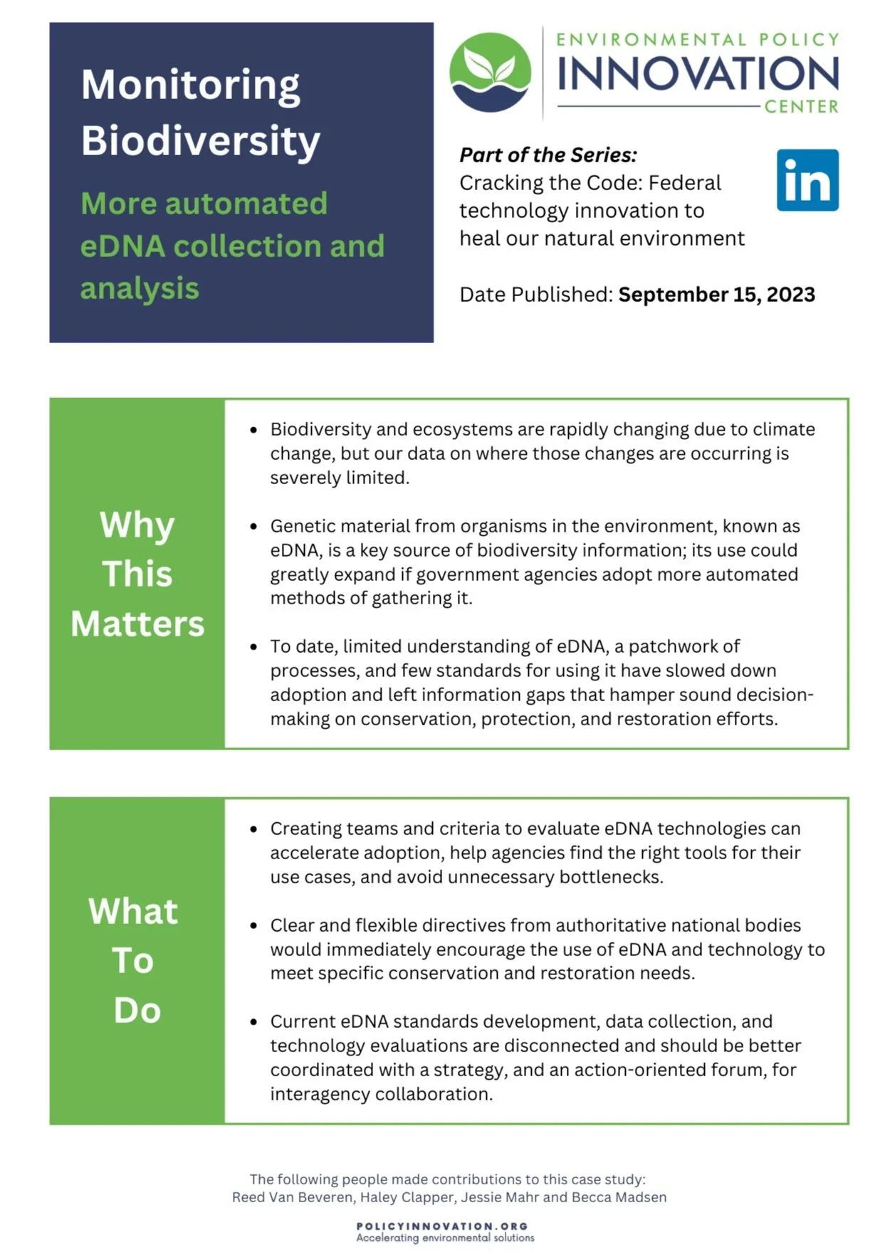 Case Study: Monitoring Biodiversity - More automated eDNA collection ...
