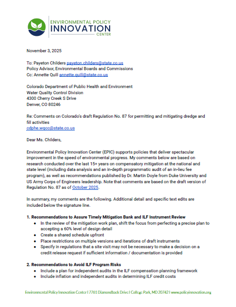 Comment Letter: Colorado’s Regulation No. 87 for Permitting and ...