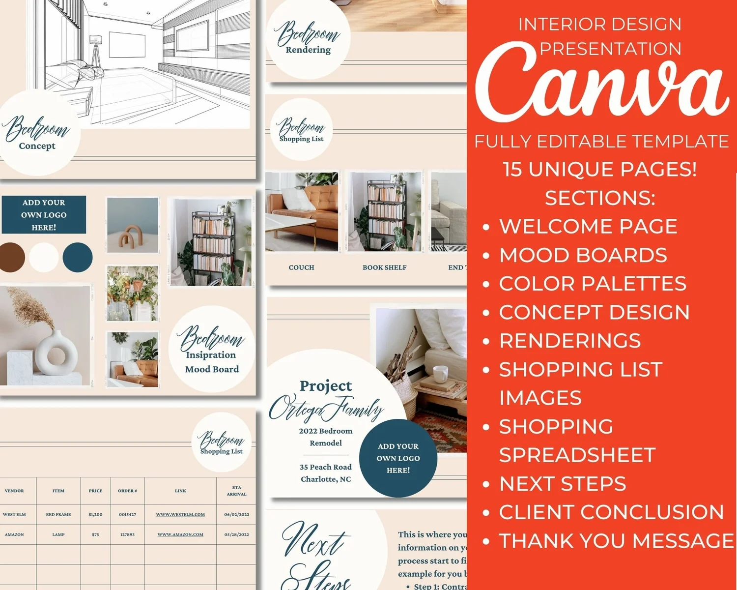 Blue Bohemian Canva Client Presentation Template, Interior Designer ...