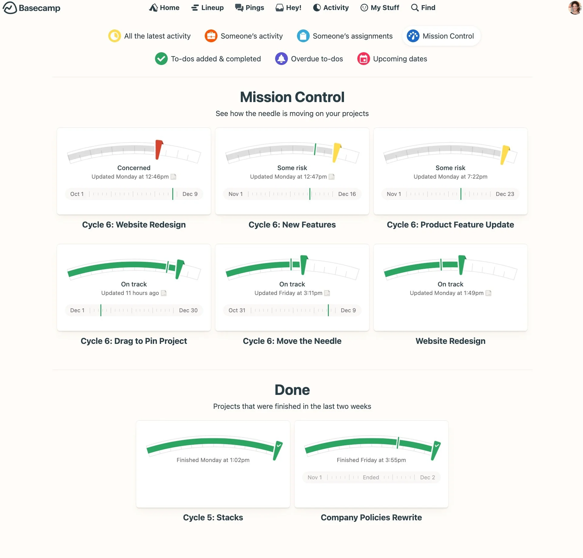 New in Basecamp: Move the Needle and Mission Control — 37signals