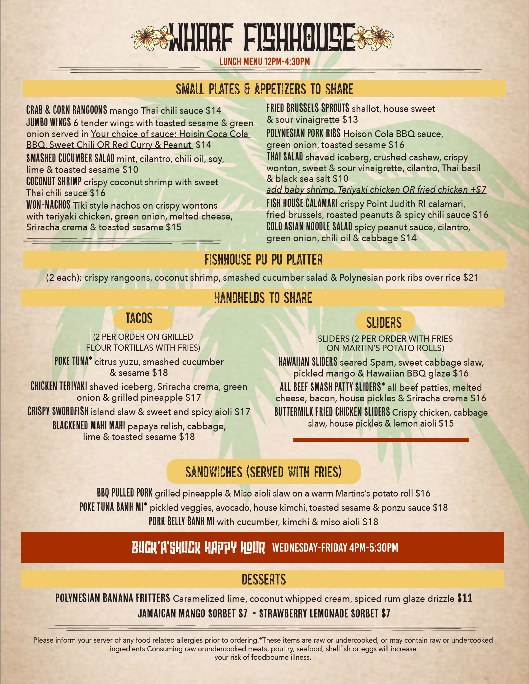 HOUSE MENUS — WHARF FISHHOUSE