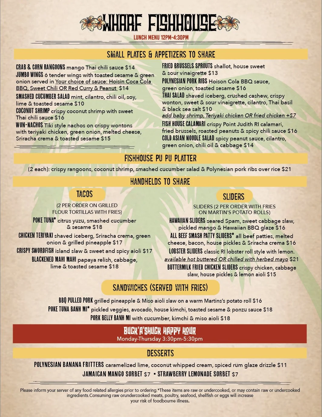 HOUSE MENUS — WHARF FISHHOUSE