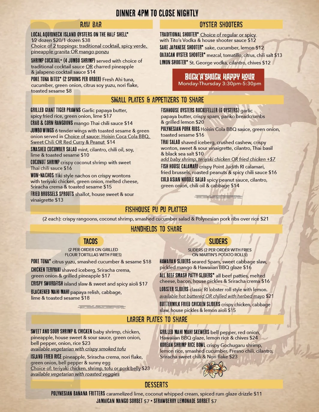 HOUSE MENUS — WHARF FISHHOUSE