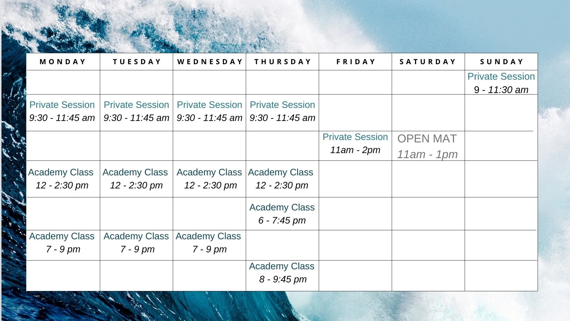 Class Schedule — Ocean State Studios BJJ
