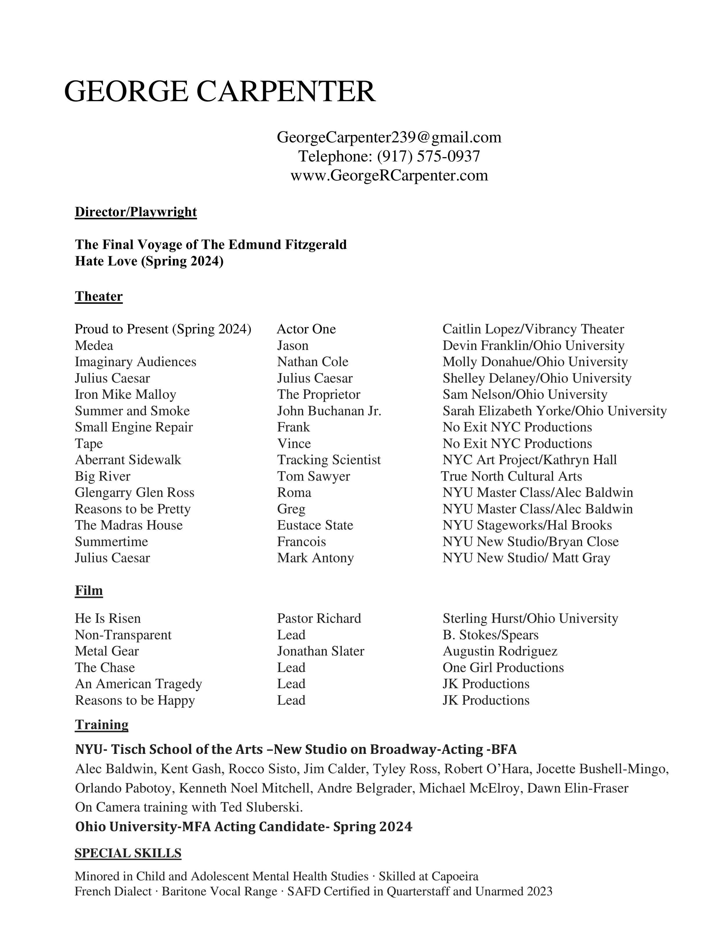 Resume — GEORGE CARPENTER