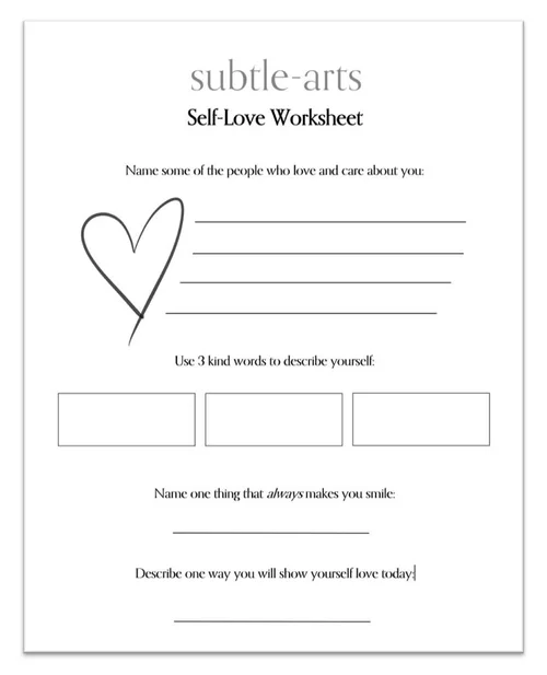 NEW! Self-Love Printable Worksheet — subtle-arts | consciousness concierge