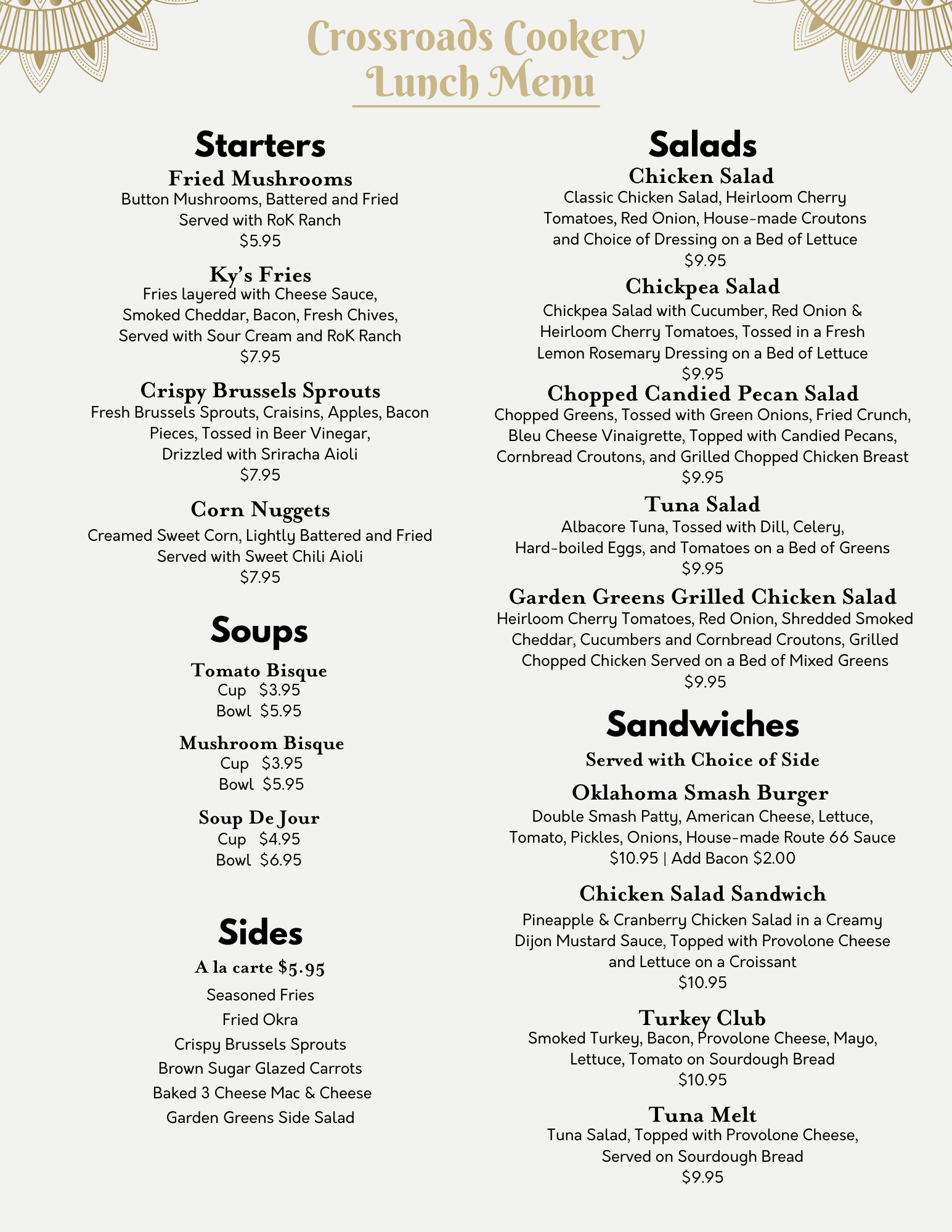 Menu — Crossroads Cookery