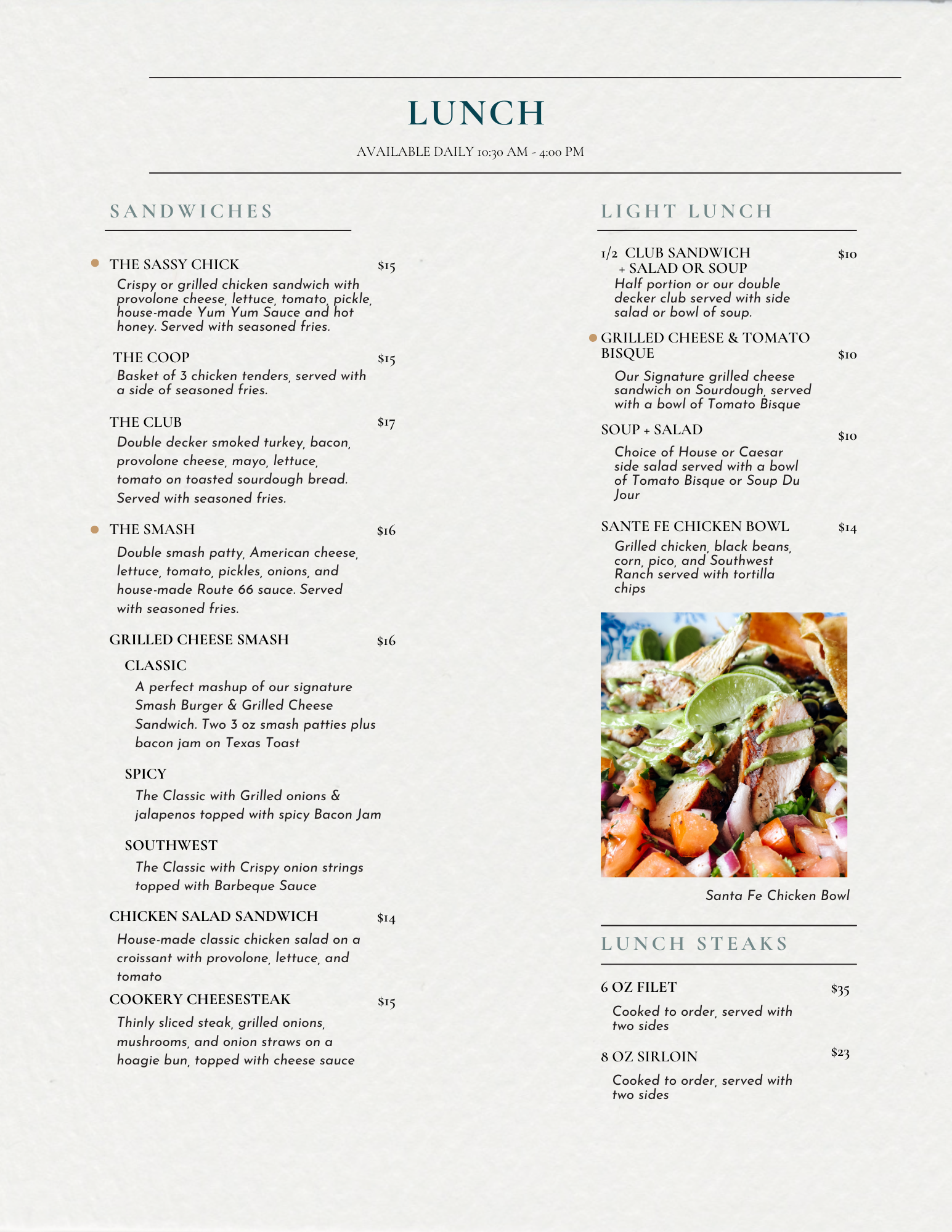 Menu — Crossroads Cookery