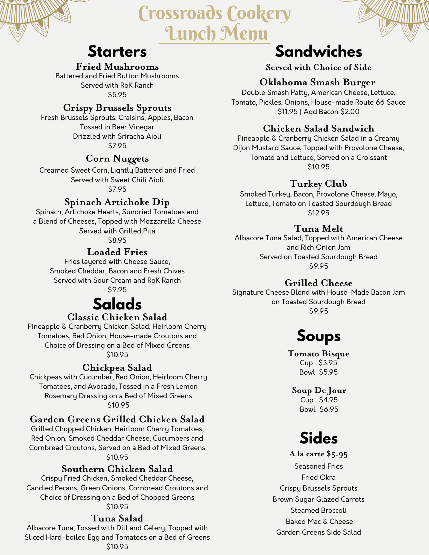 Menu — Crossroads Cookery