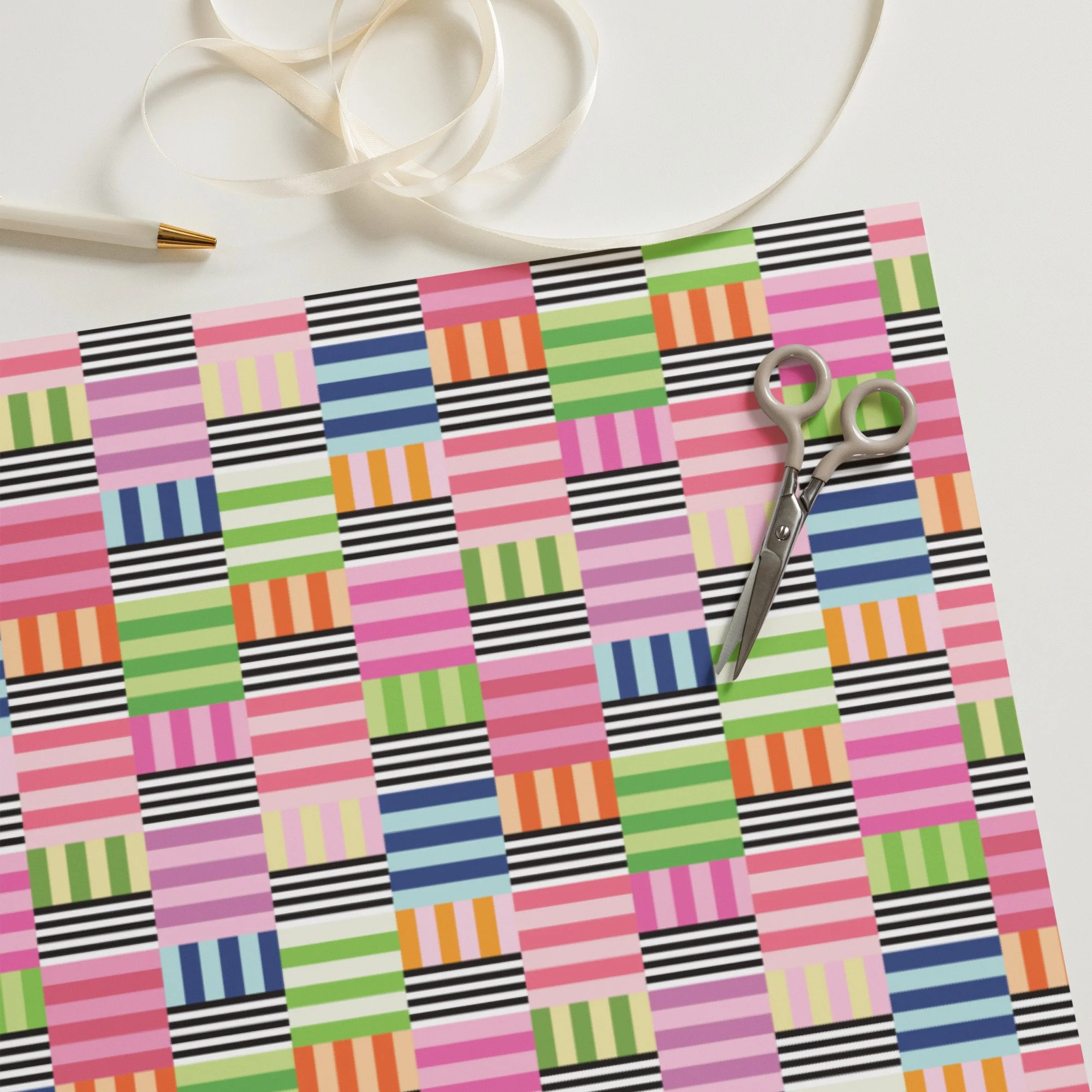 Huntington - Preppy Pink/Green Wrapping Paper Sheets — Bayhill Studio