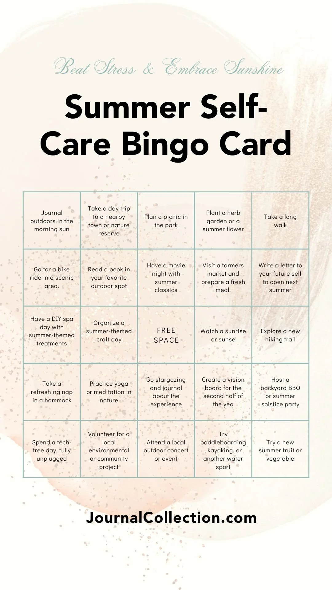 Printable Summer Self-Care Bingo for Adults: Beat Stress & Embrace ...
