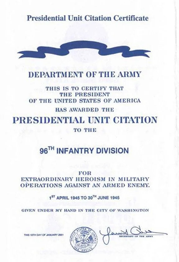 Awards and Decorations — 96th “Deadeye” Infantry Division Association ...